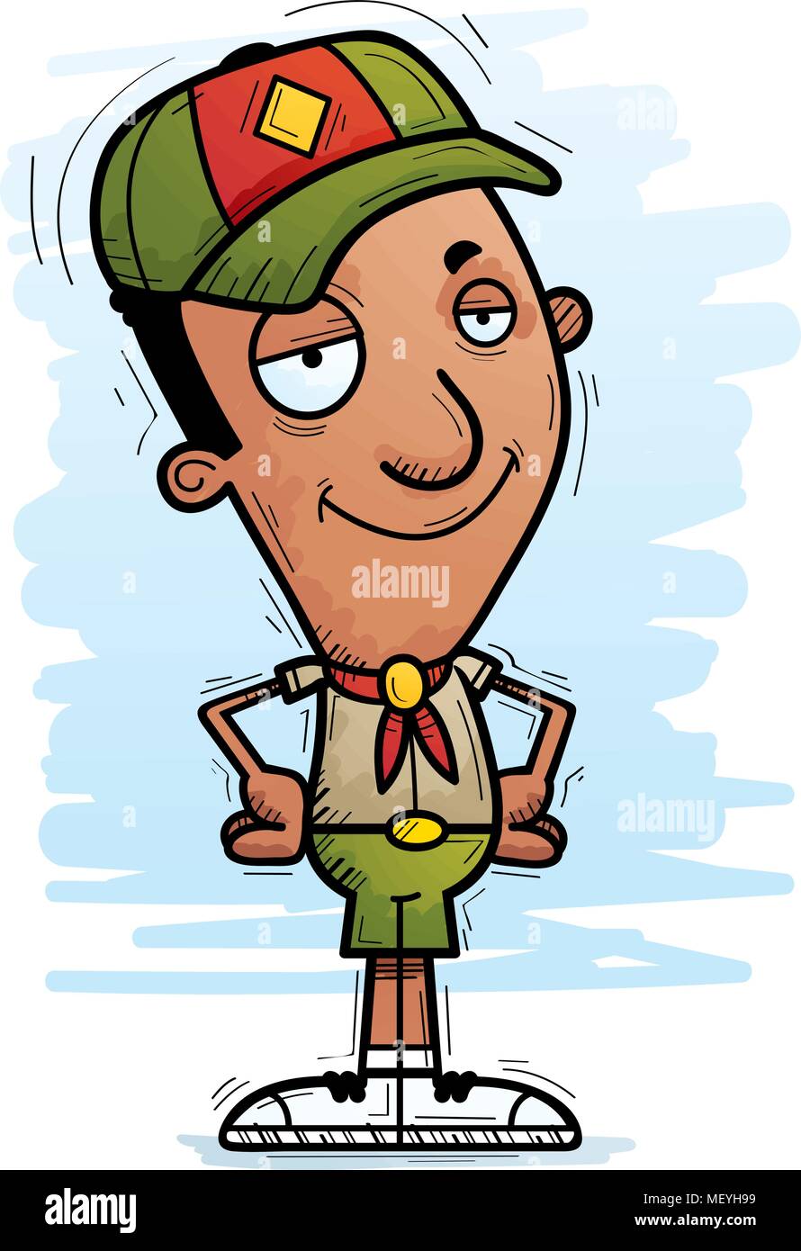 A cartoon illustration of a black man scout looking confident Stock ...