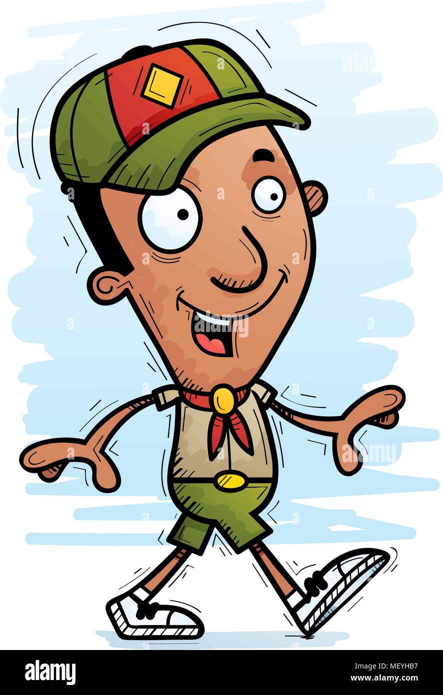A cartoon illustration of a black man scout walking Stock Vector Image ...
