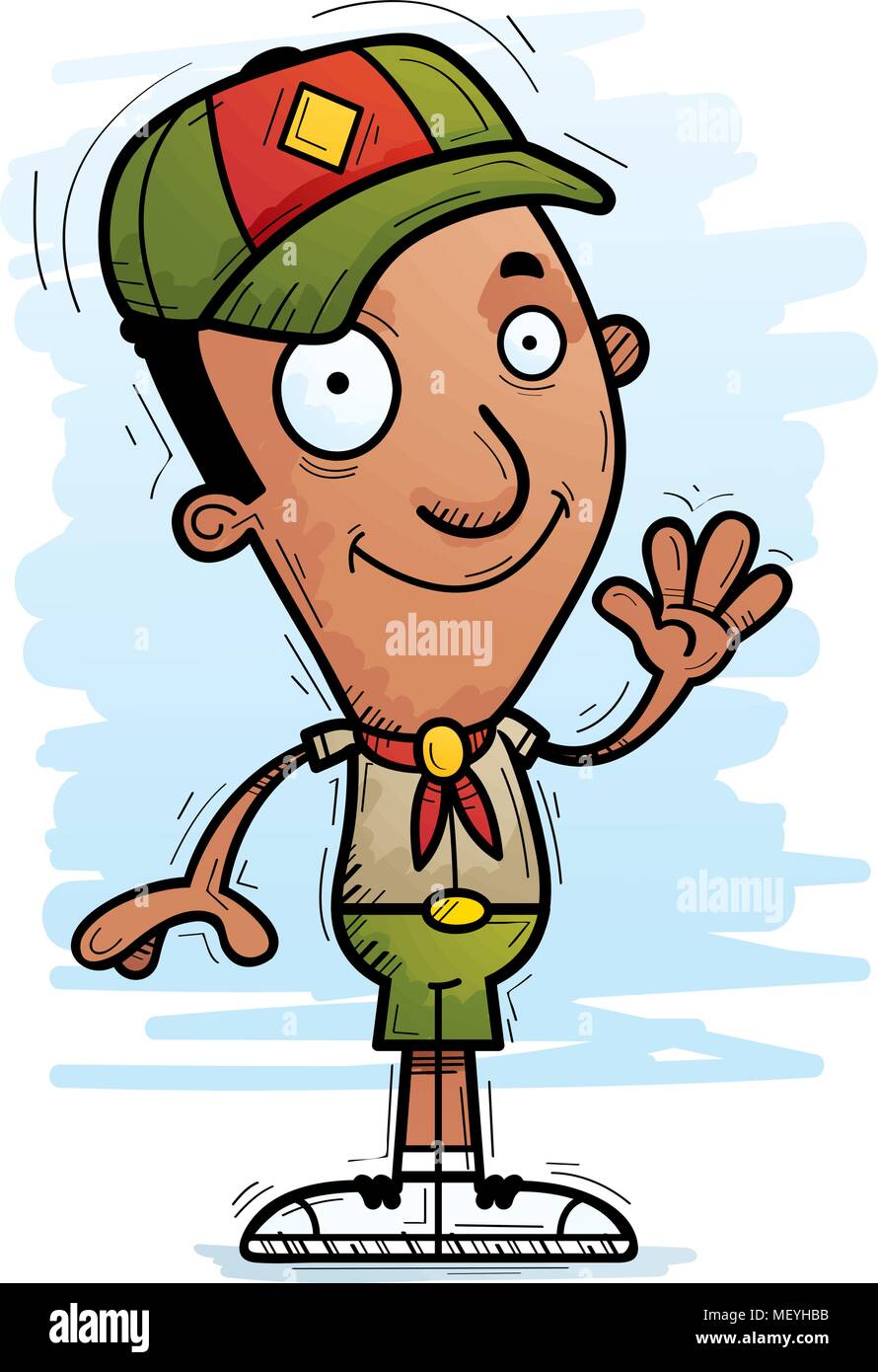 A cartoon illustration of a black man scout waving Stock Vector Image ...