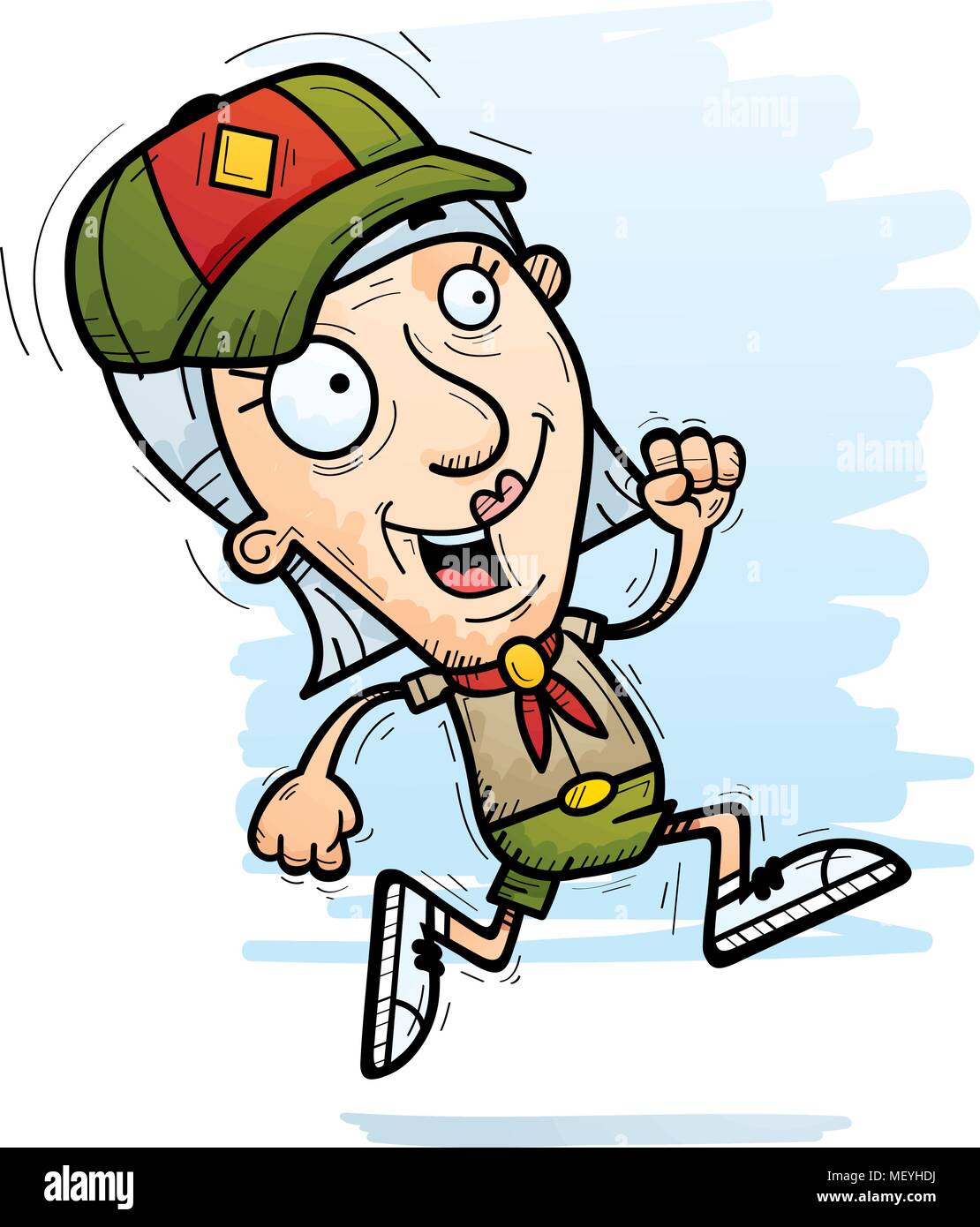 A cartoon illustration of a senior citizen woman scout running Stock ...