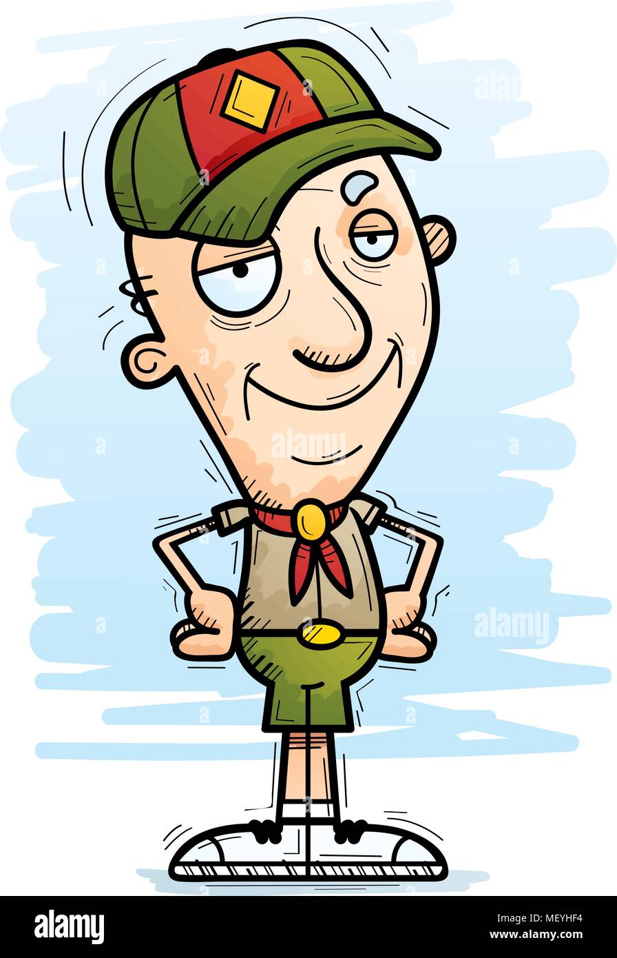 A cartoon illustration of a senior citizen man scout looking confident ...