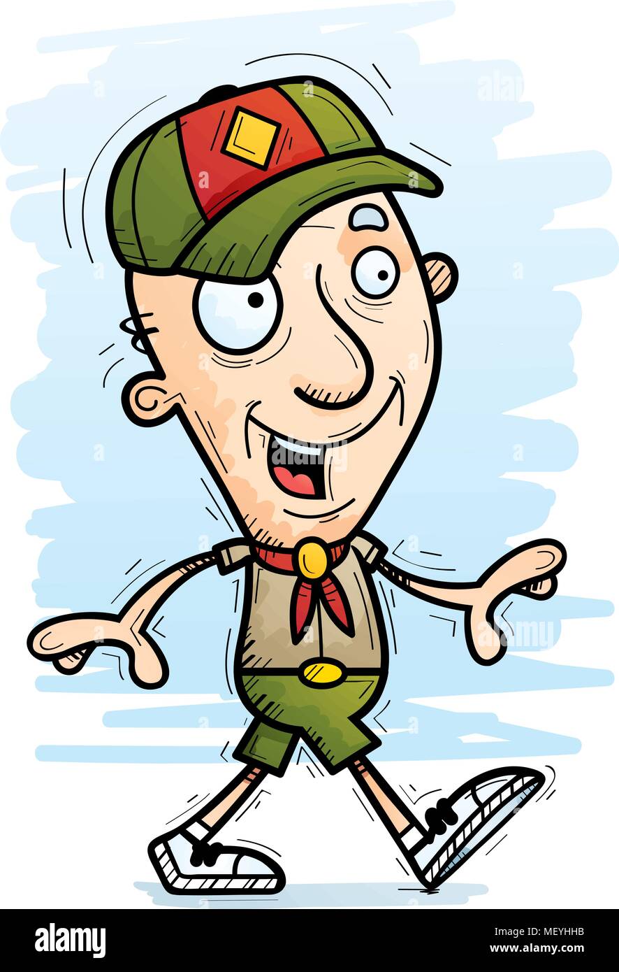 A cartoon illustration of a senior citizen man scout walking Stock ...
