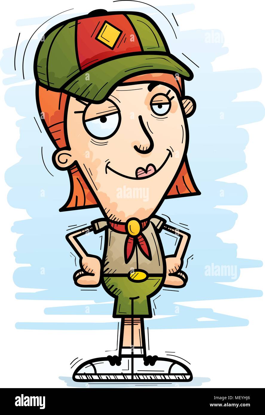 A cartoon illustration of a woman scout looking confident Stock Vector ...