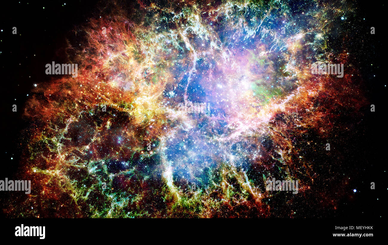 Giant glowing nebula. Space background with red nebula and stars ...