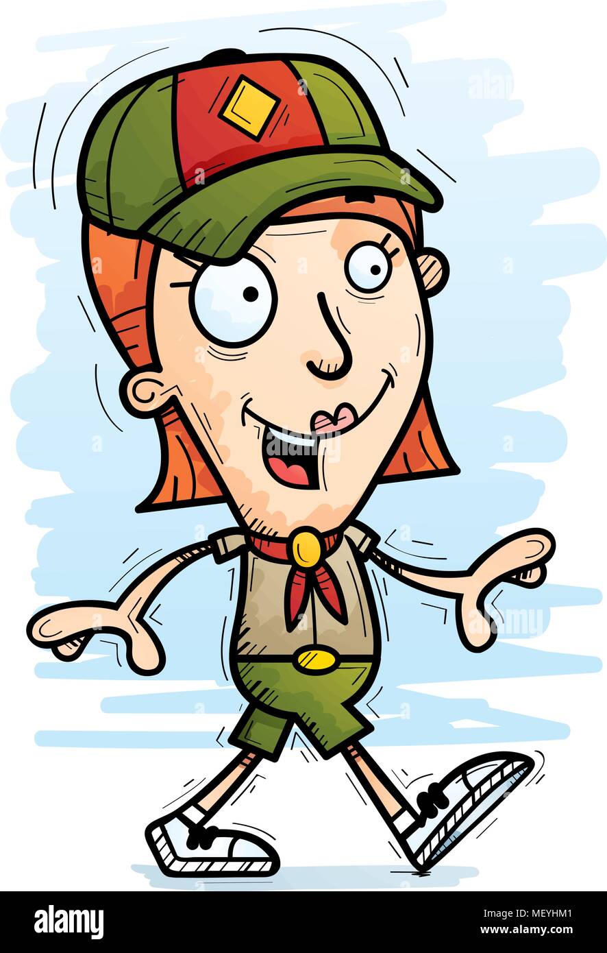 A cartoon illustration of a woman scout walking Stock Vector Image ...