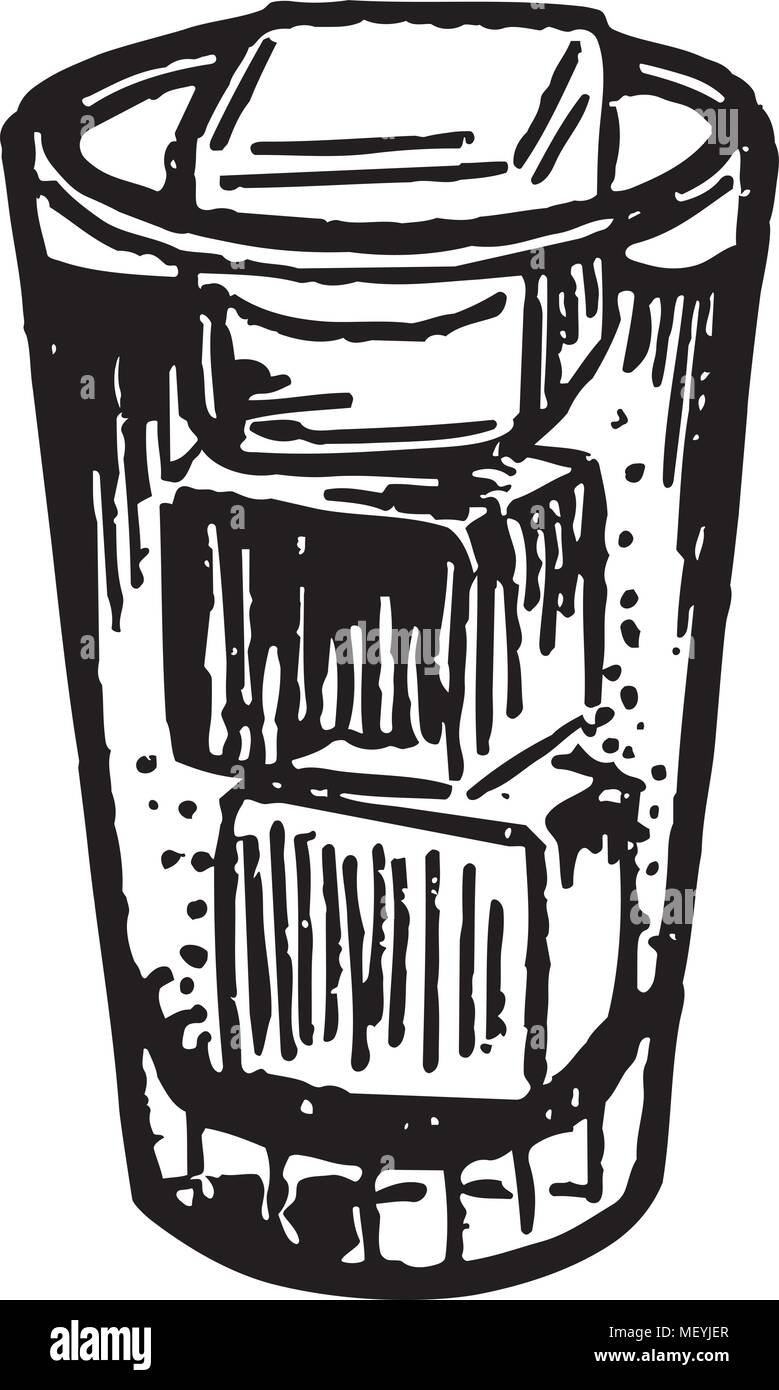 Glass With Ice Cubes - Retro Ad Art Illustration Stock Vector Image ...