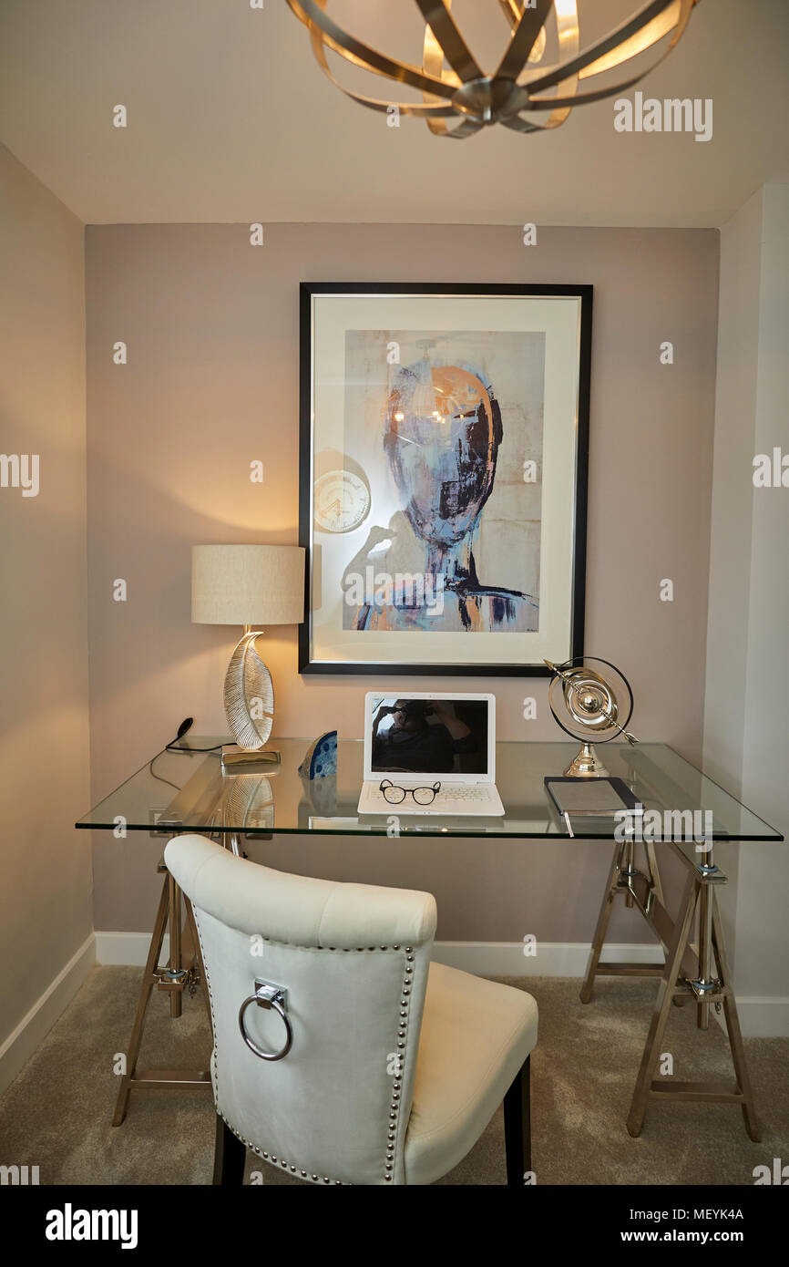 Inside a show home office study room in Congleton, Cheshire Stock Photo ...