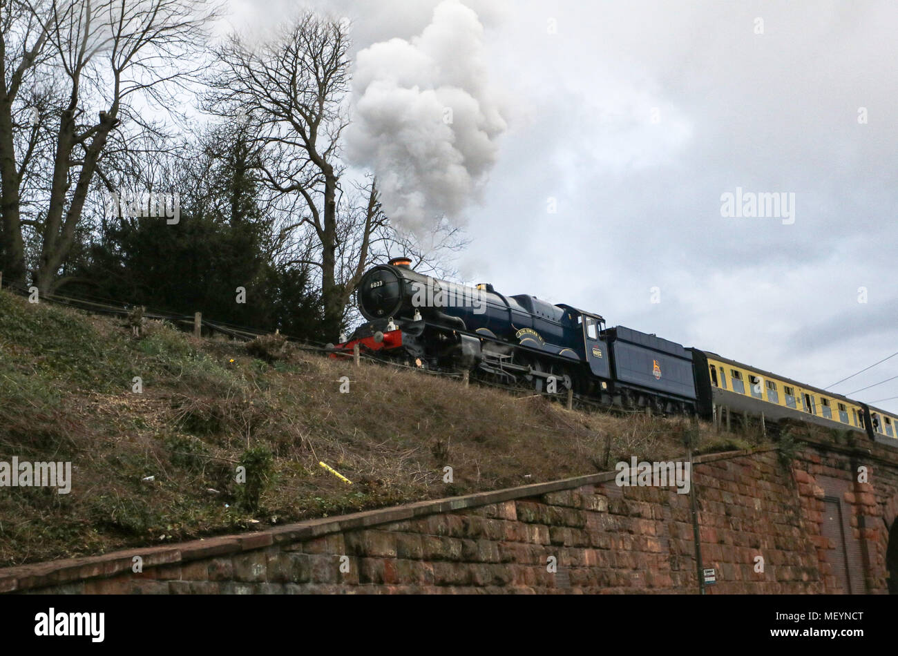 Steam Train station and 1940 cycle and staiion appearance Stock Photo ...