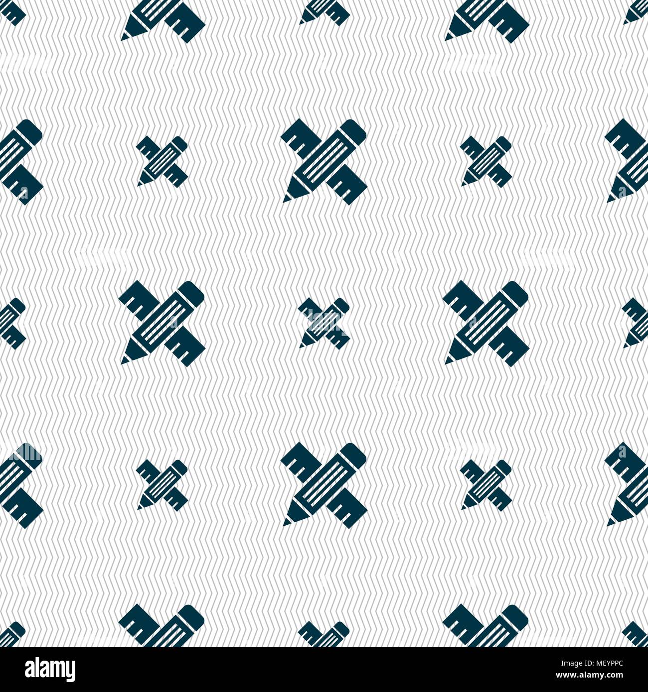 Pencil with ruler icon sign. Seamless pattern with geometric texture ...