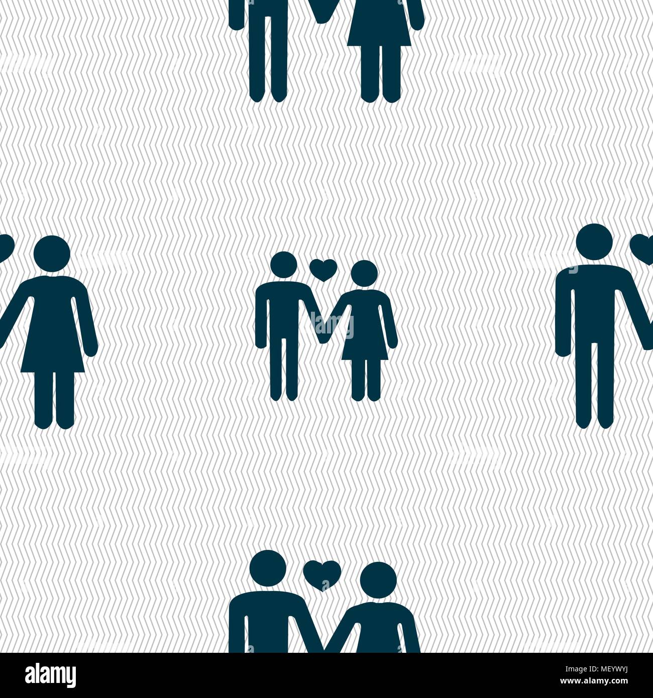 couple in love icon sign. Seamless pattern with geometric texture ...