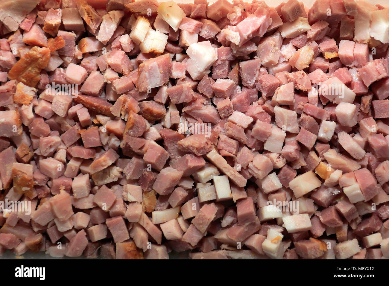 Diced ham ready to be used as ingredients in cooking Pizzas Stock Photo ...