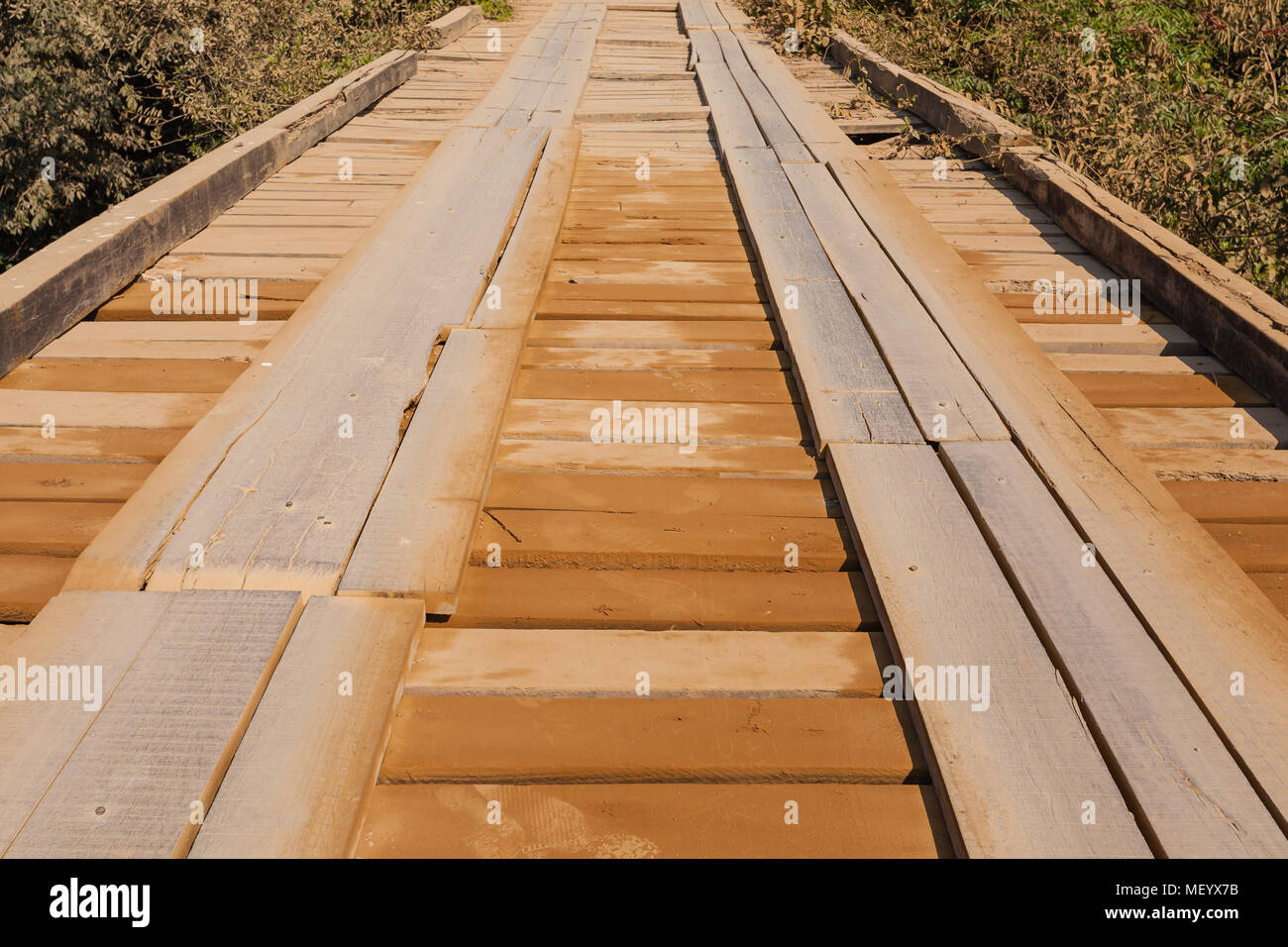 Wooden bridge in perspective. Famous Brazilian Transpantaneira dirt ...