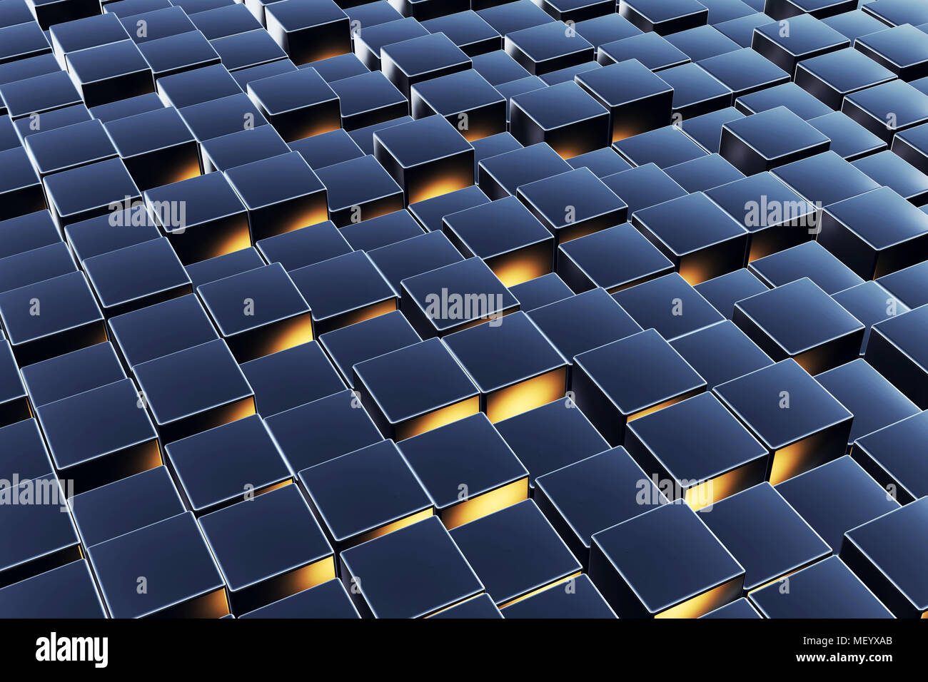 Abstract 3d business background made of metallic boxes with dramatic ...