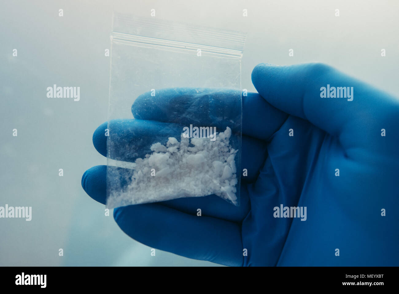 Criminology expert collecting drug evidence at crime scene, close up of ...