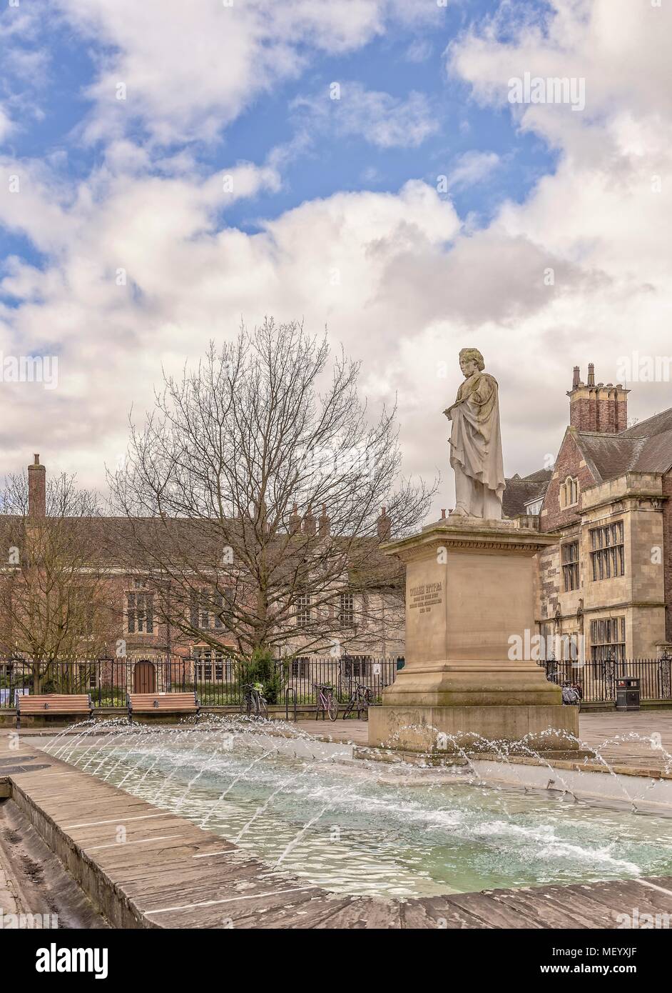 A statue of the York artist William Getty stands over a fountain. The ...