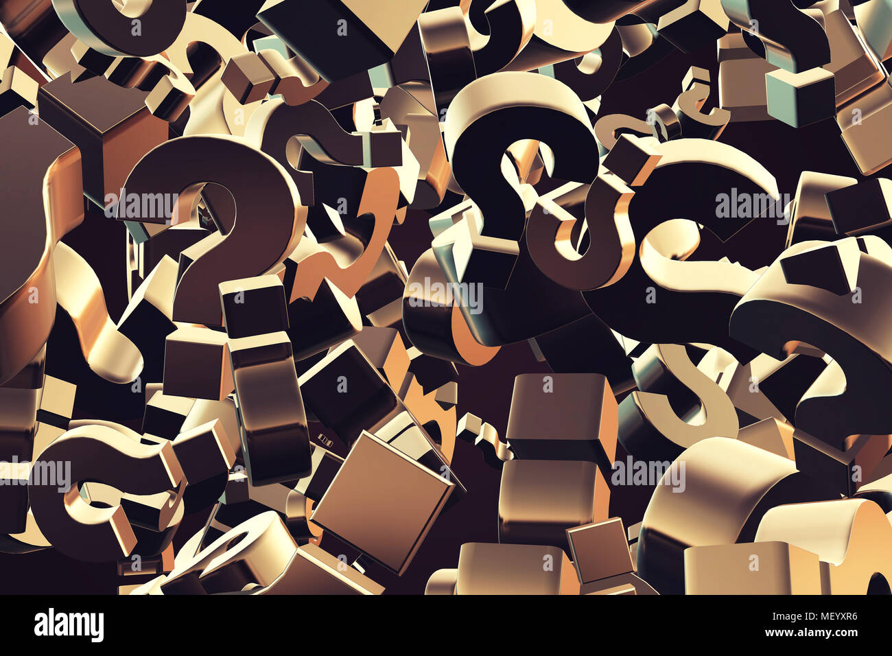 3d rendering illustration of exploding question mark particles as ...