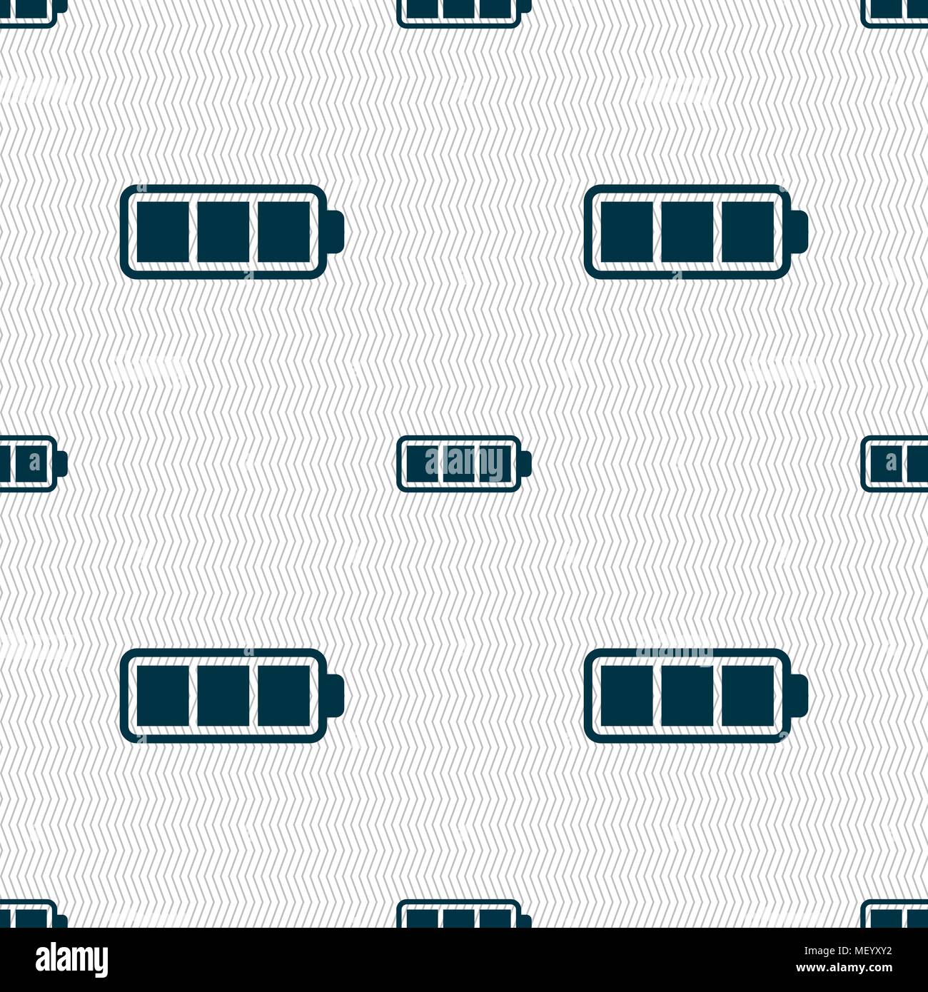 Battery fully charged icon sign. Seamless pattern with geometric ...