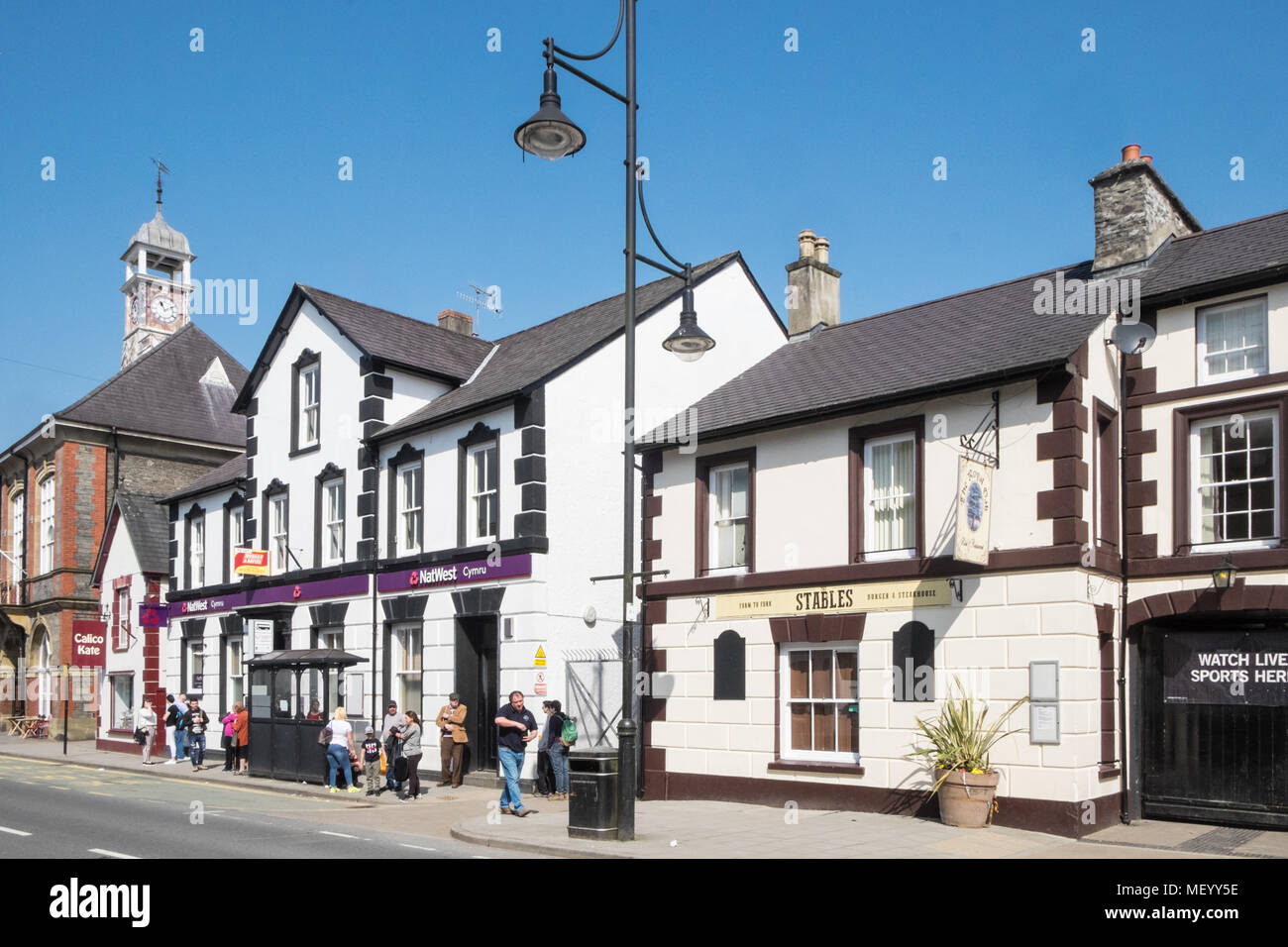 University town of Lampeter, High Street,Town Hall on left,Powys,Wales ...