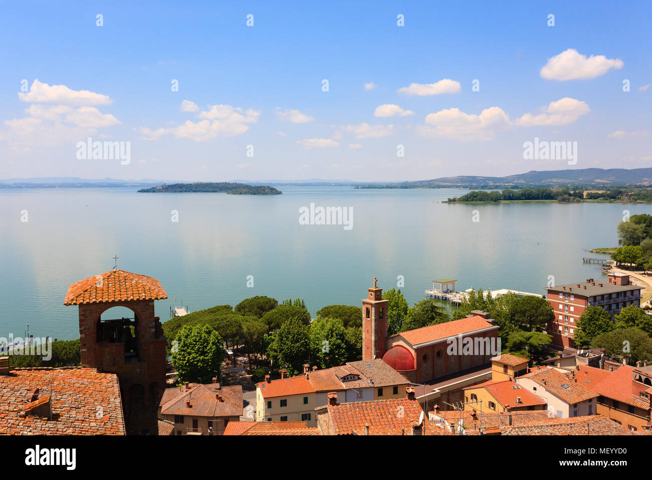 Lake Trasimeno view from Passignano sul Trasimeno castle, Italy ...