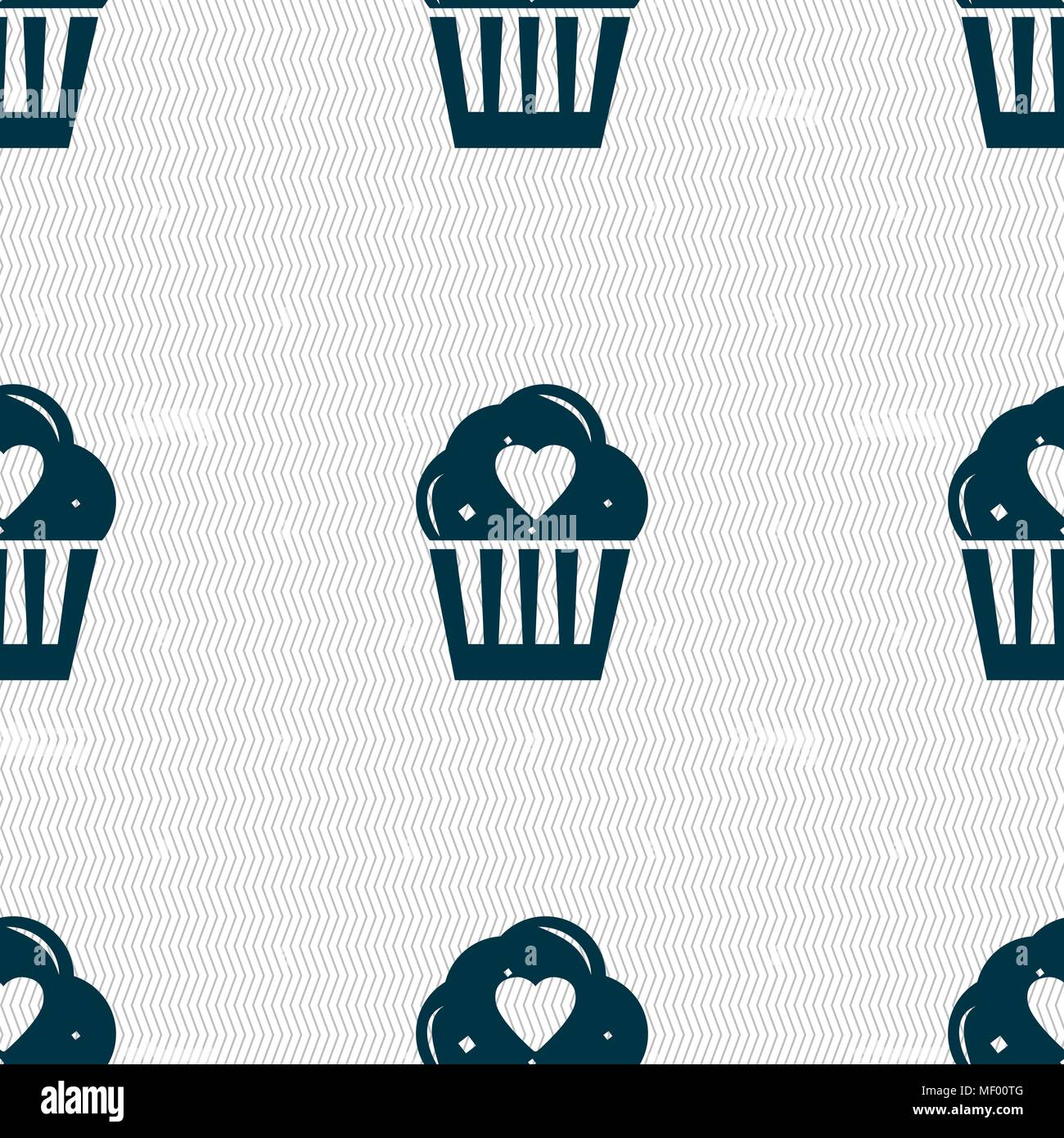 Cute Lovely Cupcake with Heart icon sign. Seamless pattern with ...