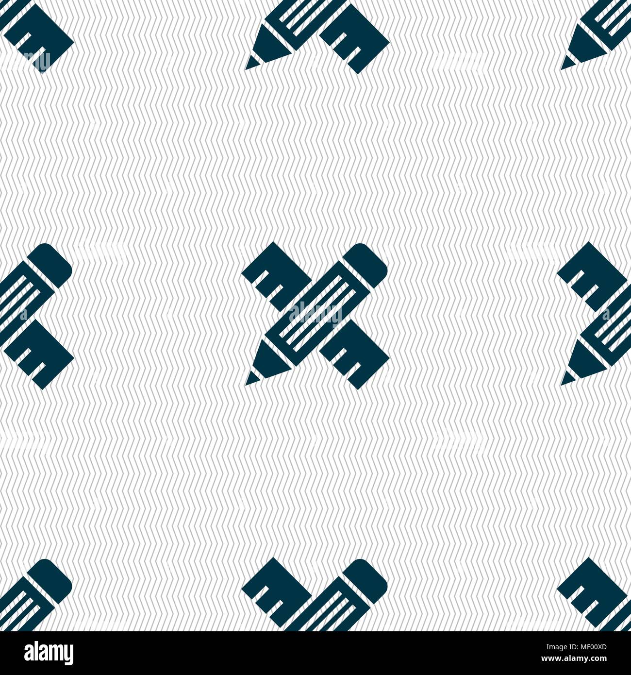 Pencil with ruler icon sign. Seamless pattern with geometric texture ...