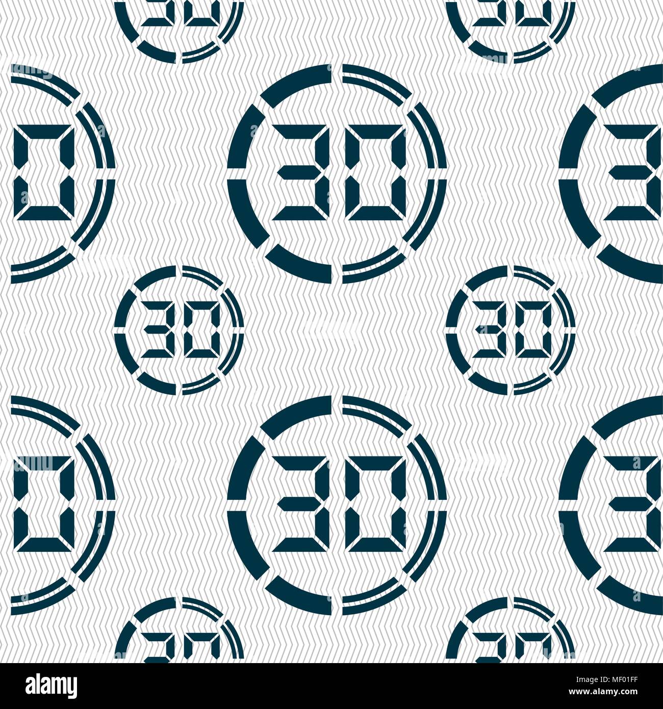 30 second stopwatch icon sign. Seamless pattern with geometric texture ...