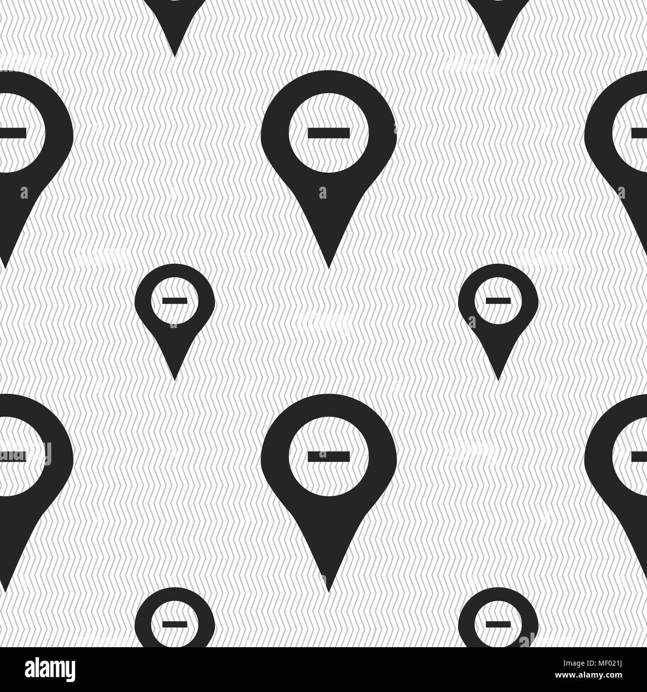 Minus Map pointer, GPS location icon sign. Seamless pattern with geometric texture. Vector ...