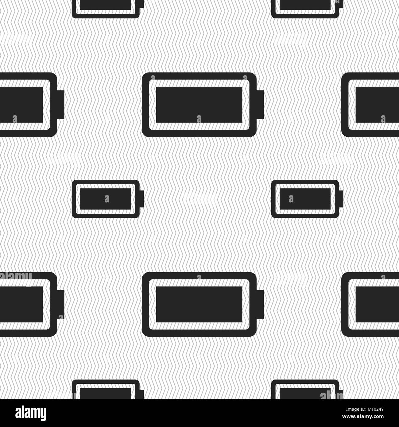 Battery fully charged icon sign. Seamless pattern with geometric ...