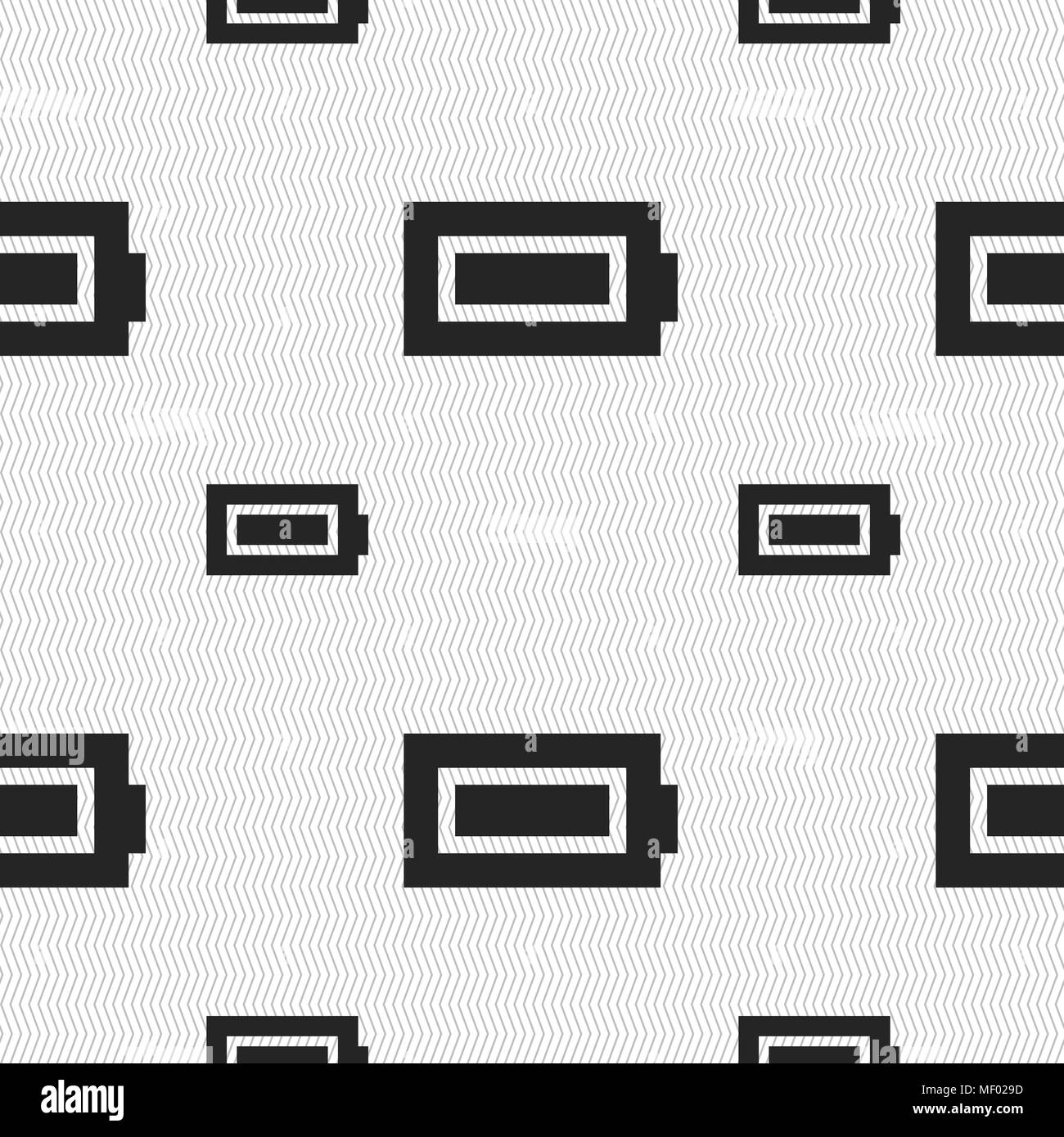 Battery fully charged icon sign. Seamless pattern with geometric ...