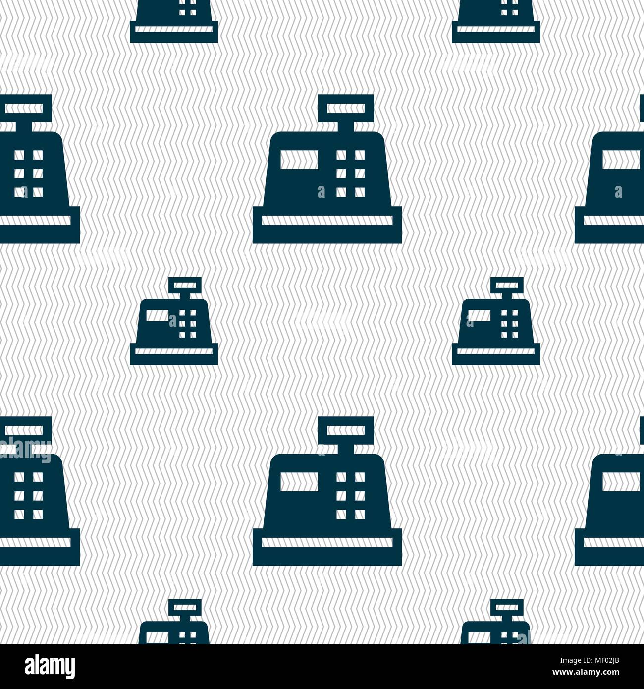 Cash register icon sign. Seamless pattern with geometric texture ...