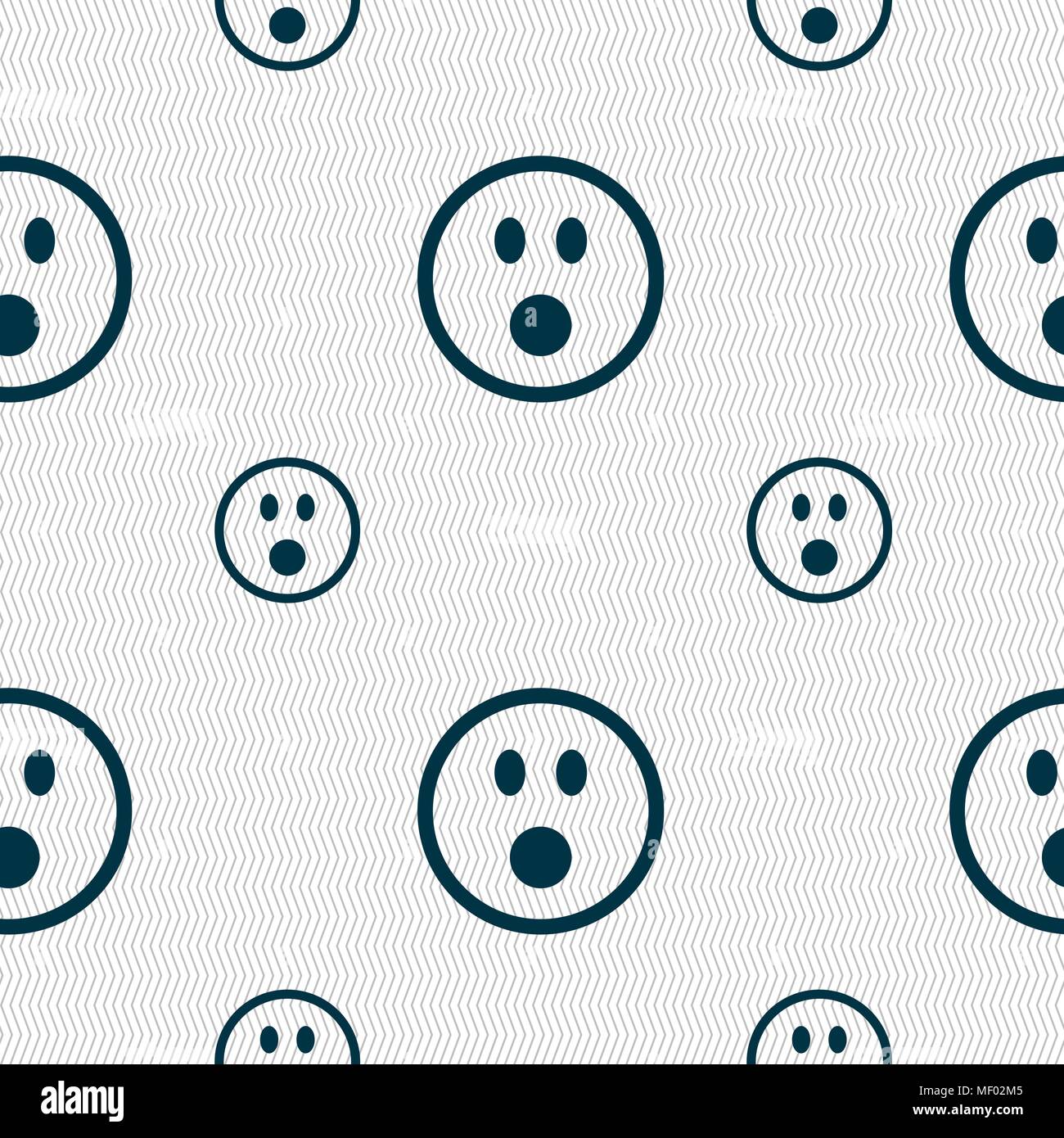 Shocked Face Smiley icon sign. Seamless pattern with geometric texture ...