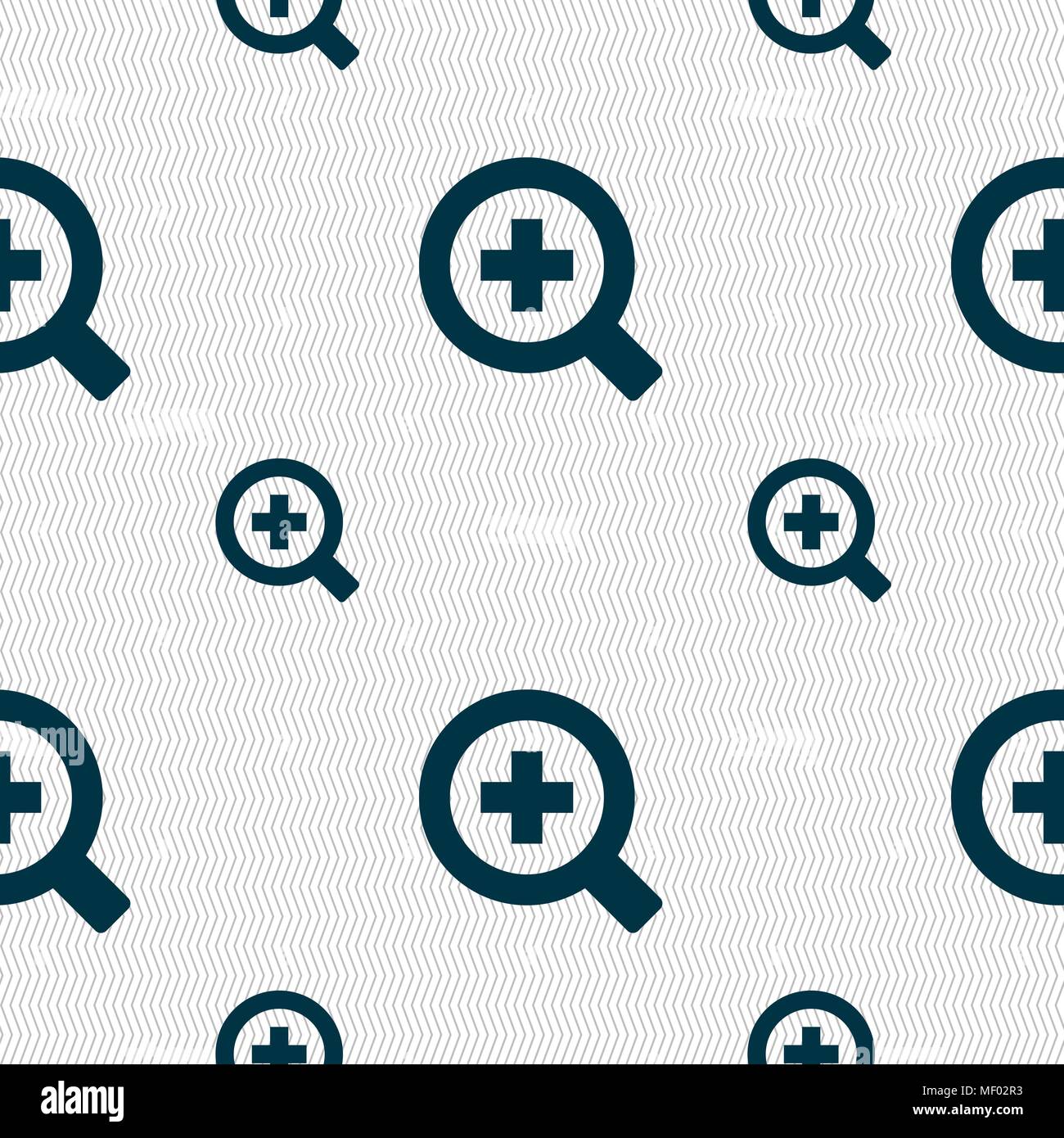Magnifier glass, Zoom tool icon sign. Seamless pattern with geometric texture. Vector ...