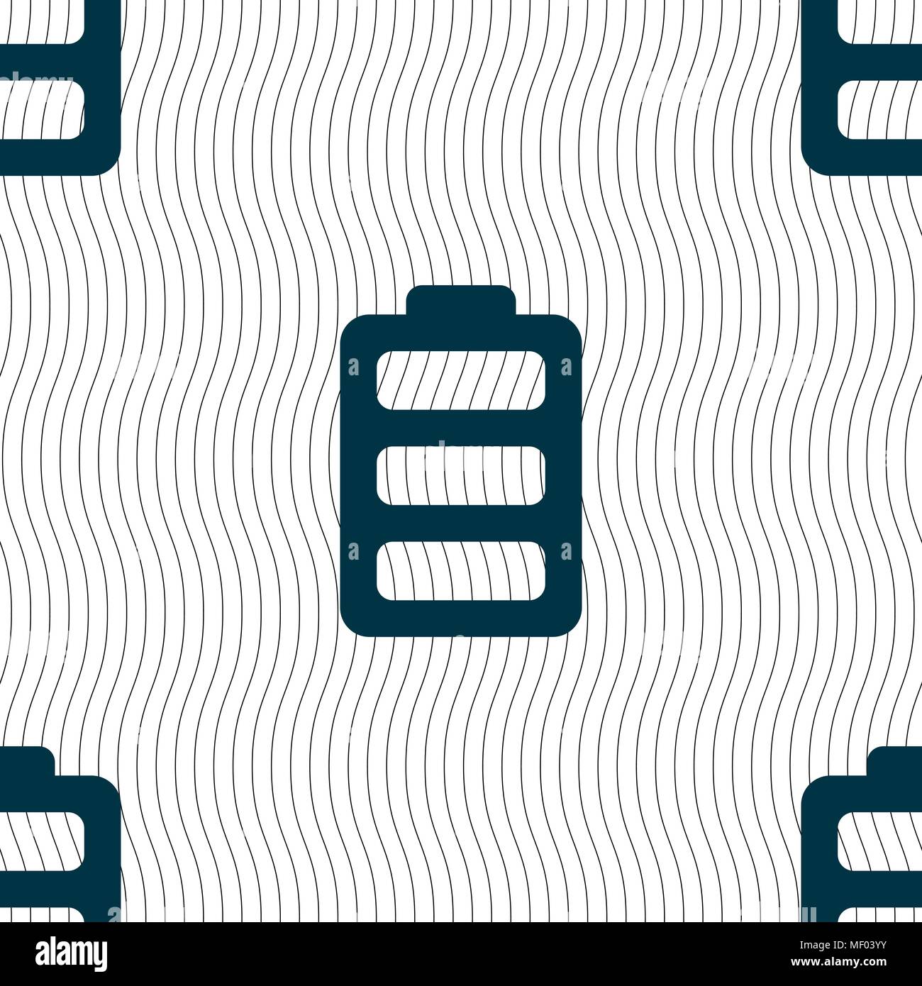 Battery fully charged icon sign. Seamless pattern with geometric ...