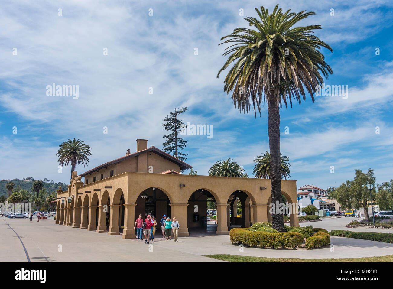 The historic Santa Barbara, California train station with its Spanish ...