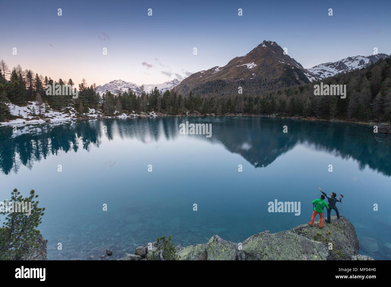 Lago di Saoseo and Corn Da Murasciola at sunrise, Val di Campo ...