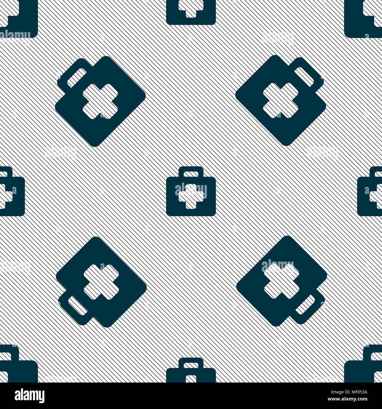 first aid kit icon sign. Seamless pattern with geometric texture ...