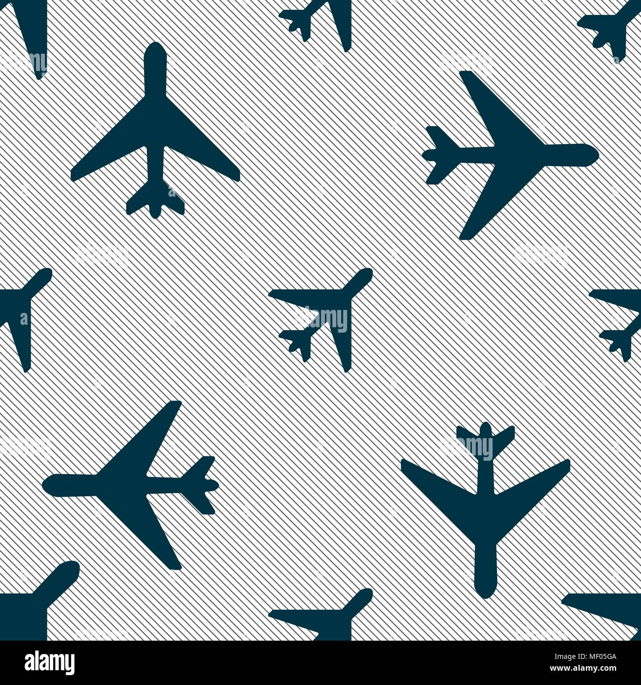 airplane icon sign. Seamless pattern with geometric texture. Vector ...