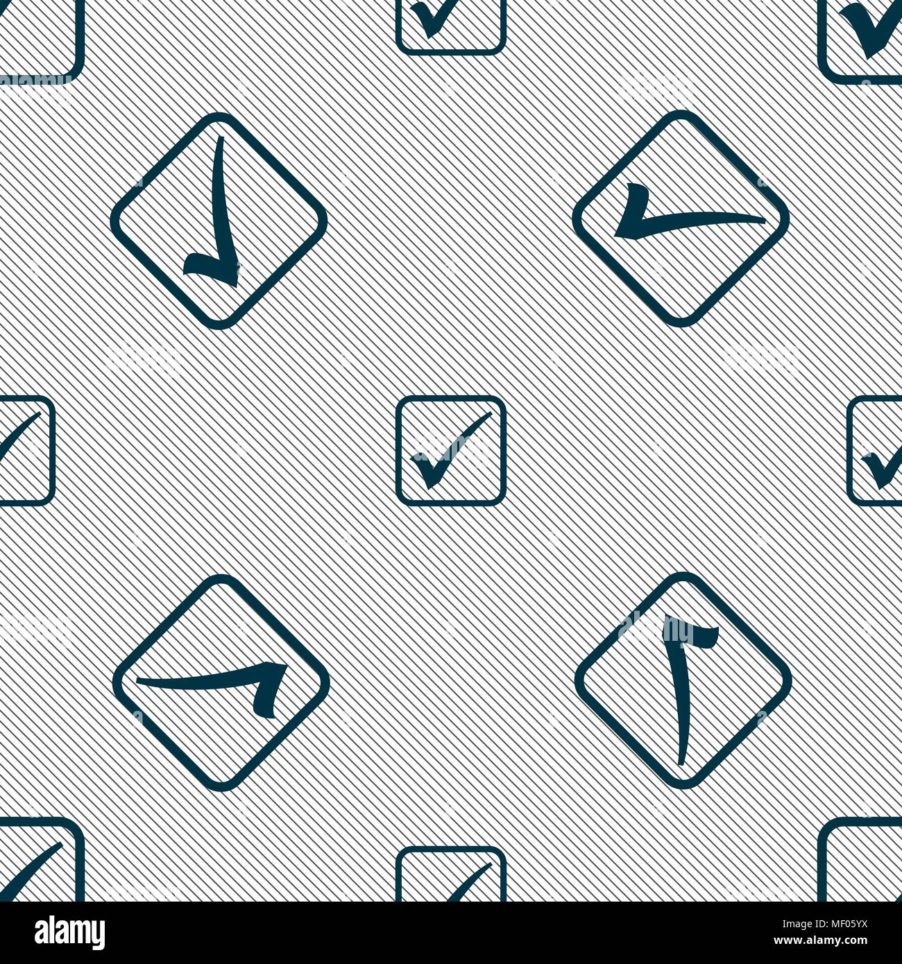 A check mark icon sign. Seamless pattern with geometric texture. Vector ...