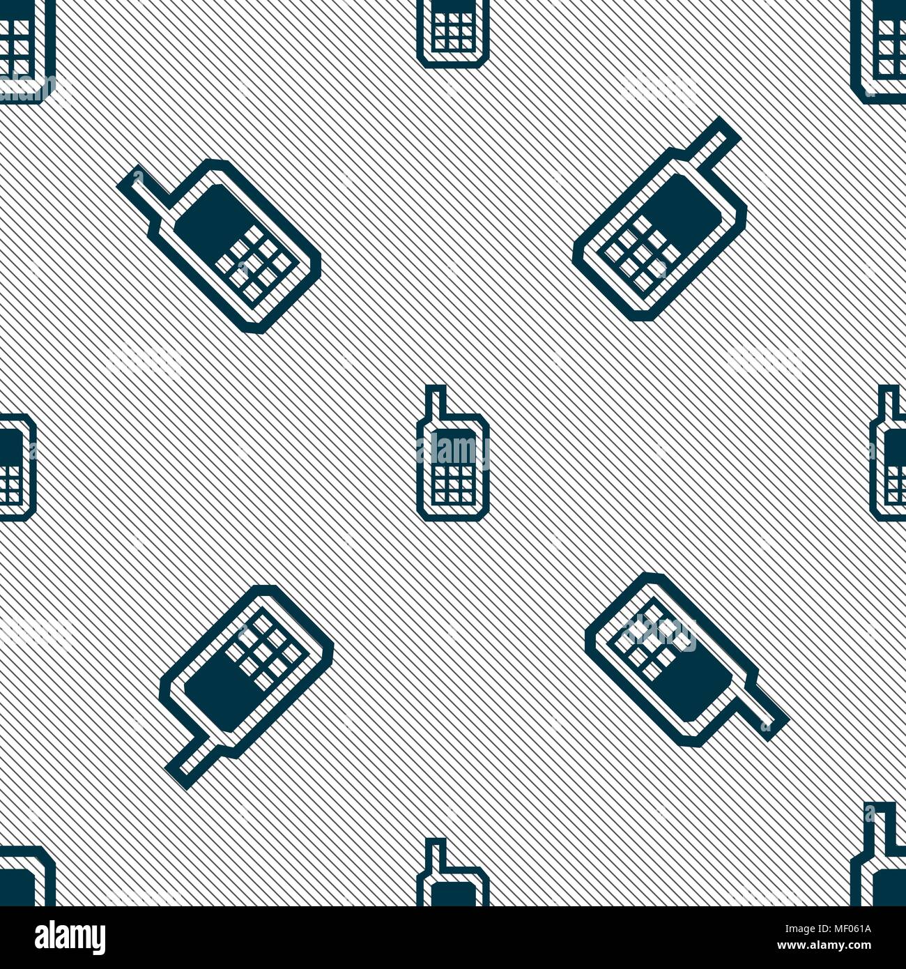 Mobile phone icon sign. Seamless pattern with geometric texture. Vector ...
