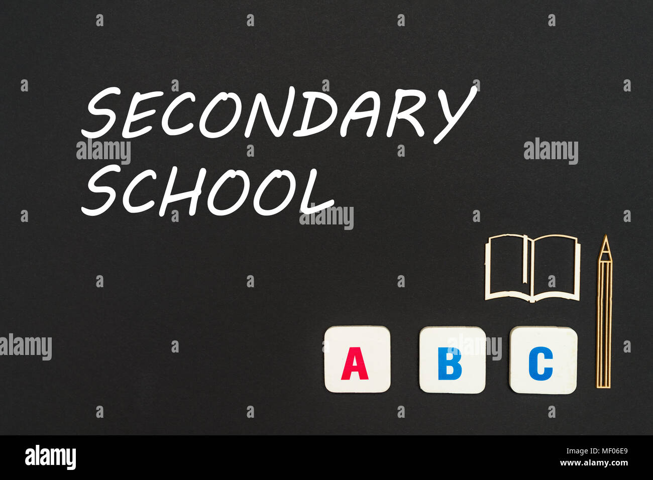 concept english school, text secondary school, abc letters, chipboard ...