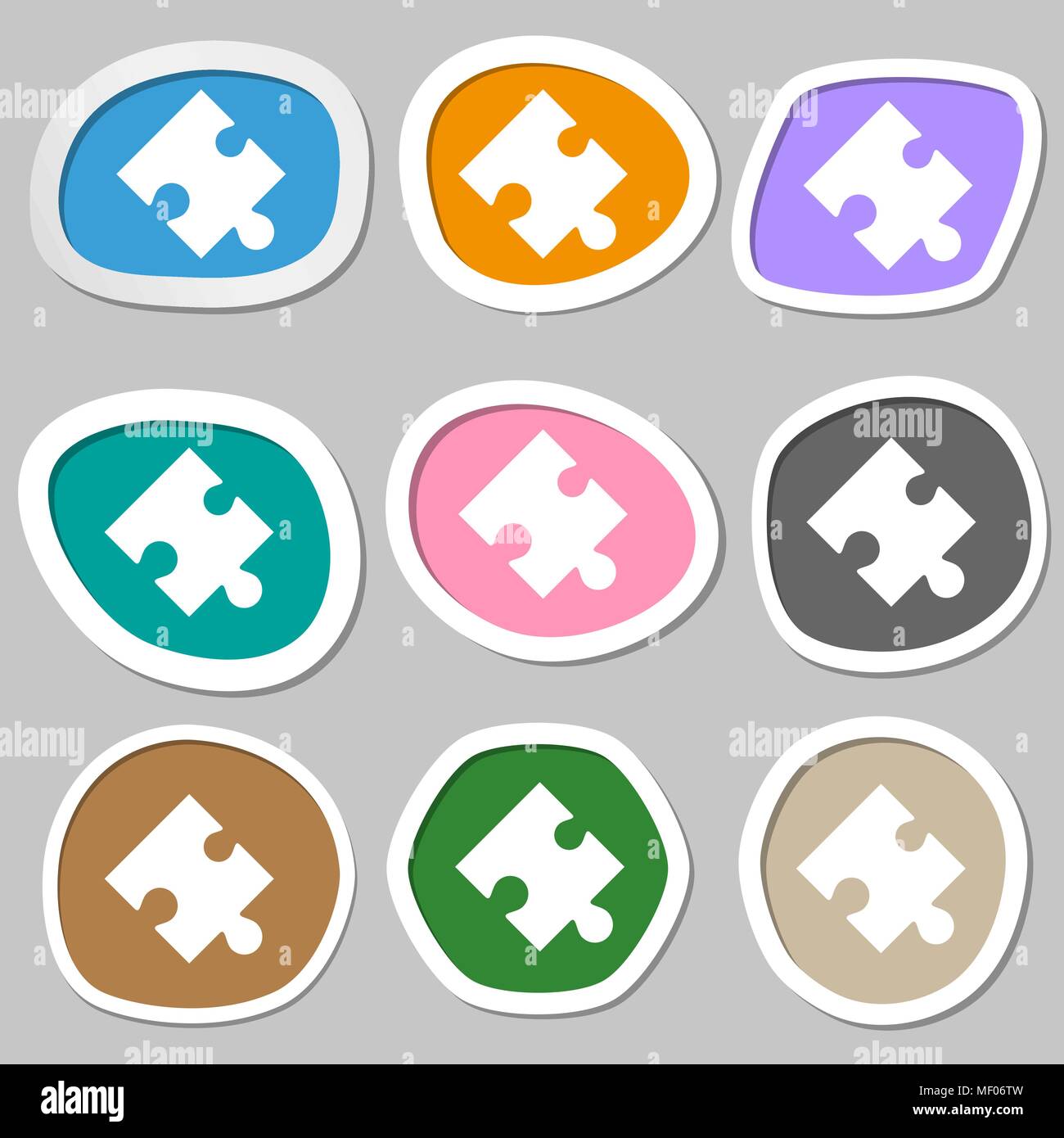 Puzzle piece icon sign. Multicolored paper stickers. Vector ...