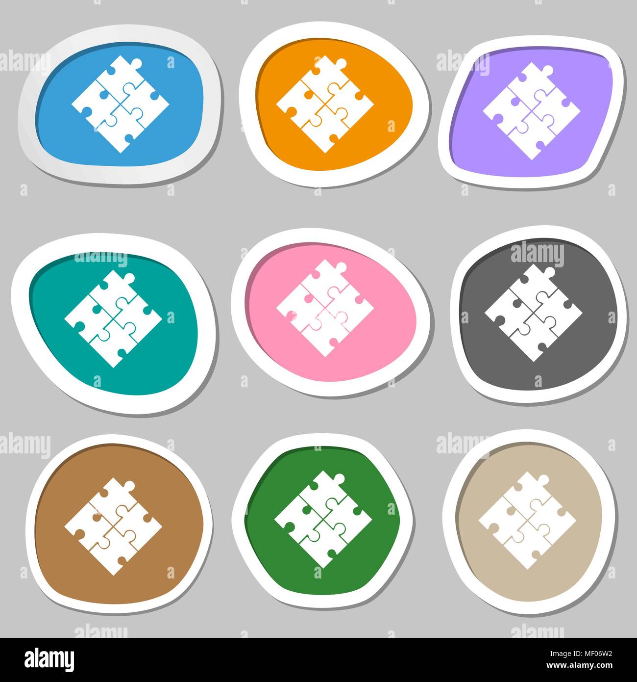 Puzzle piece icon sign. Multicolored paper stickers. Vector ...