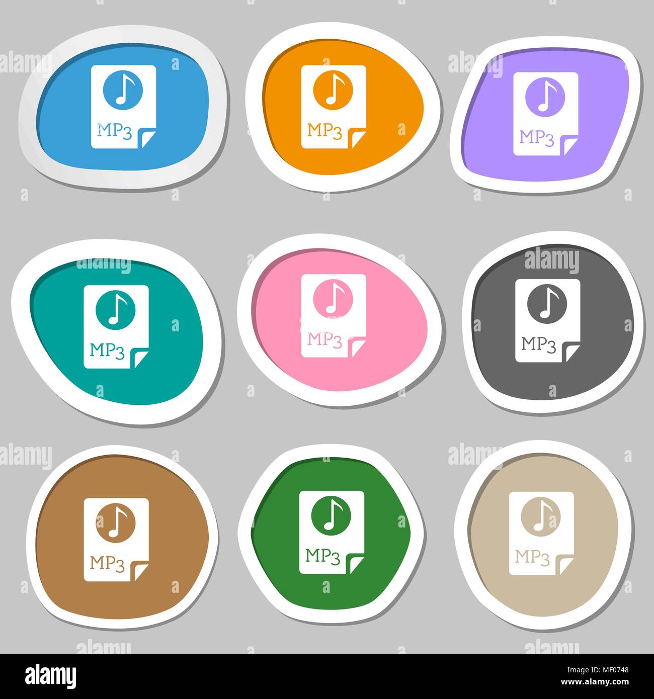 Audio, MP3 file icon sign. Multicolored paper stickers. Vector ...