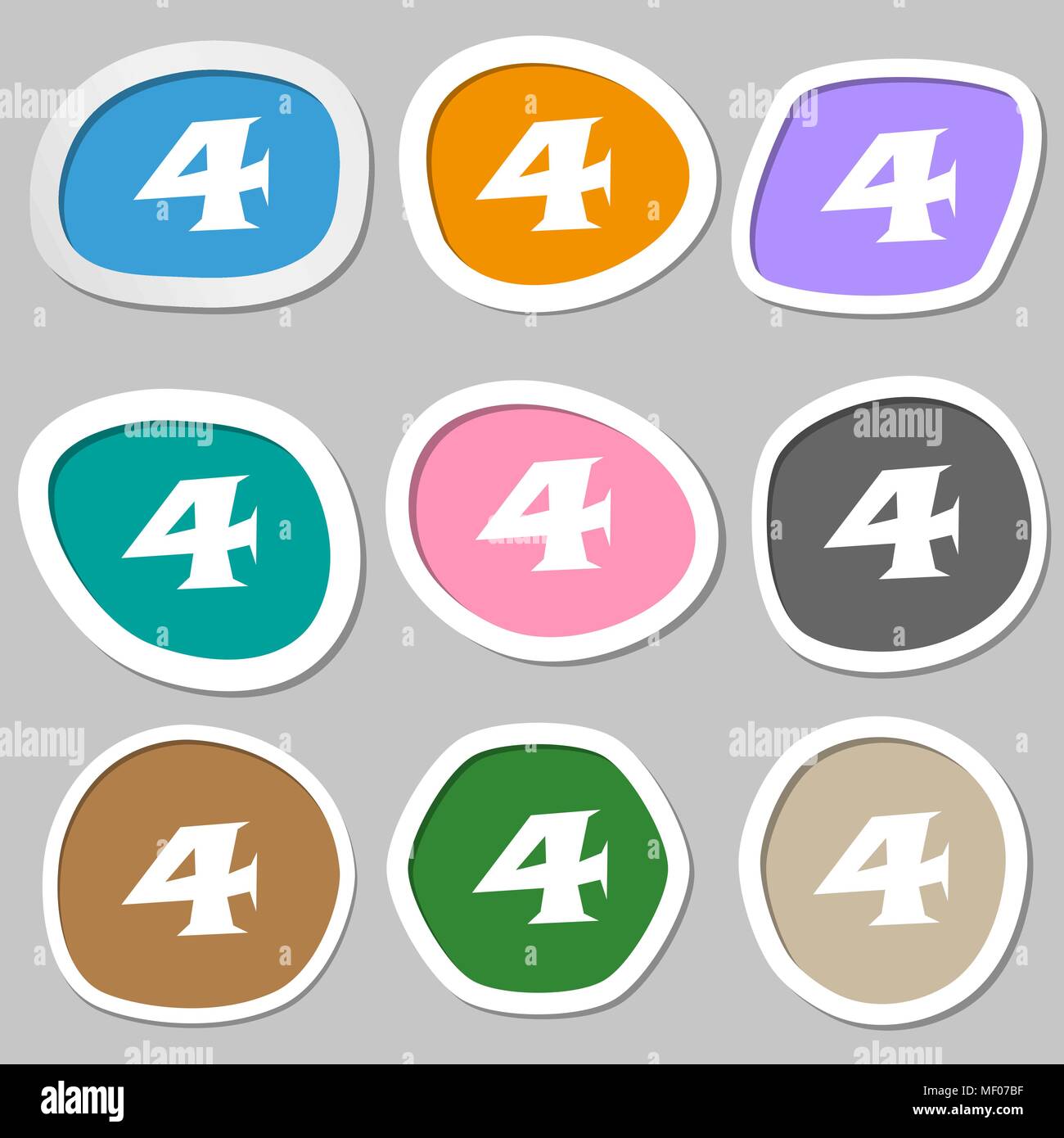 number four icon sign. Multicolored paper stickers. Vector illustration ...