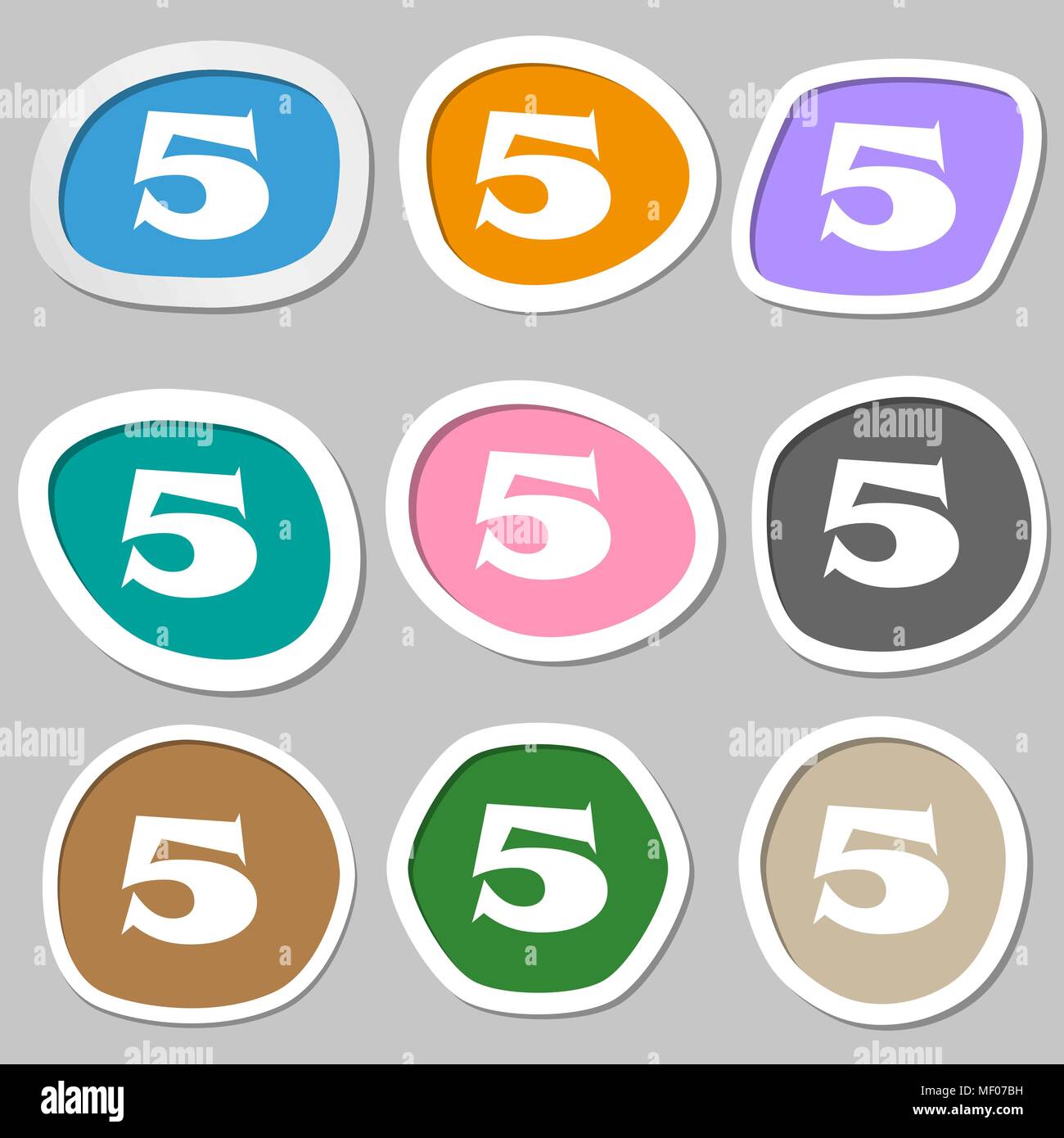 number five icon sign. Multicolored paper stickers. Vector illustration ...