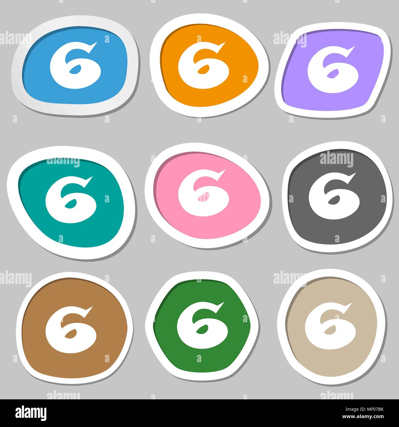 number six icon sign. Multicolored paper stickers. Vector illustration ...