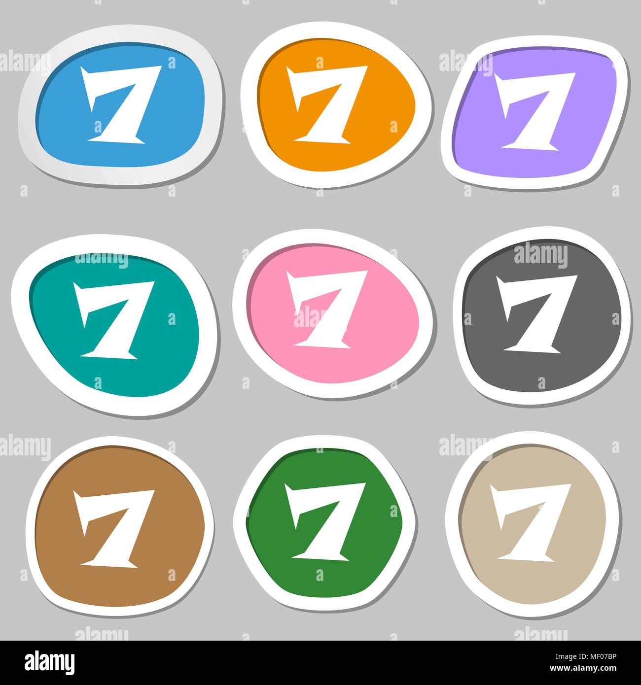 number seven icon sign. Multicolored paper stickers. Vector ...