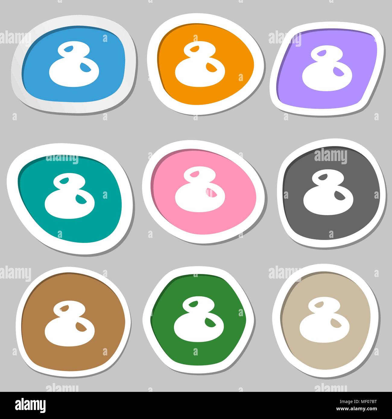 number Eight icon sign. Multicolored paper stickers. Vector ...