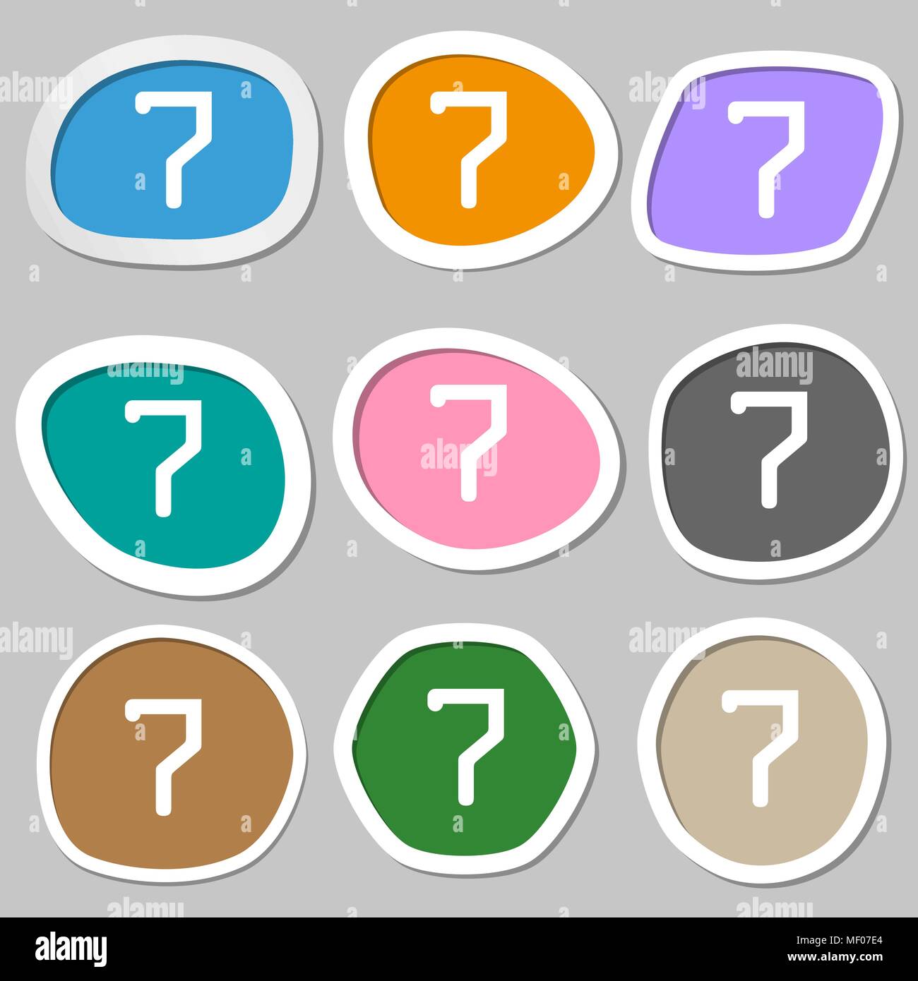 number seven icon sign. Multicolored paper stickers. Vector ...