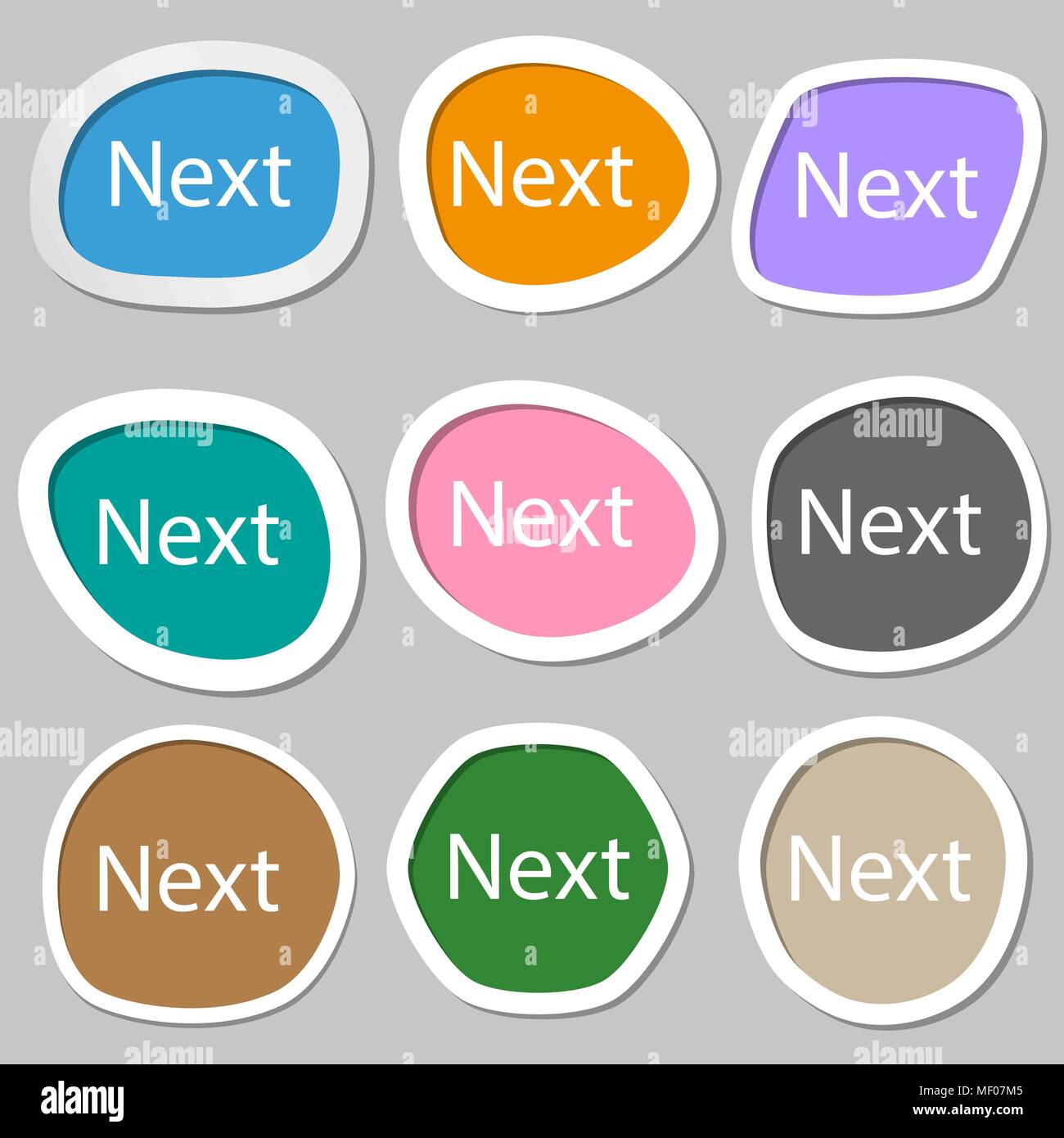 Next sign icon. Navigation symbol. Multicolored paper stickers. Vector ...